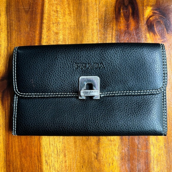 Prada | Bags | Prada Black Trifold Wallet Turn Lock | Poshmark